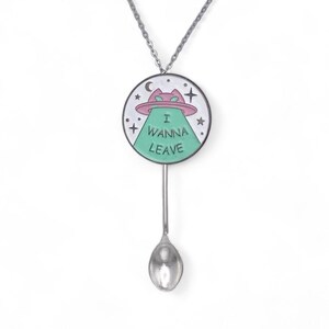 Alien Cat UFO Small Spoon Necklace | Mini Cute Novelty Pendant on ...