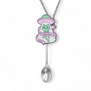 Alien Cat UFO Small Spoon Necklace | Mini Cute Novelty Pendant on ...