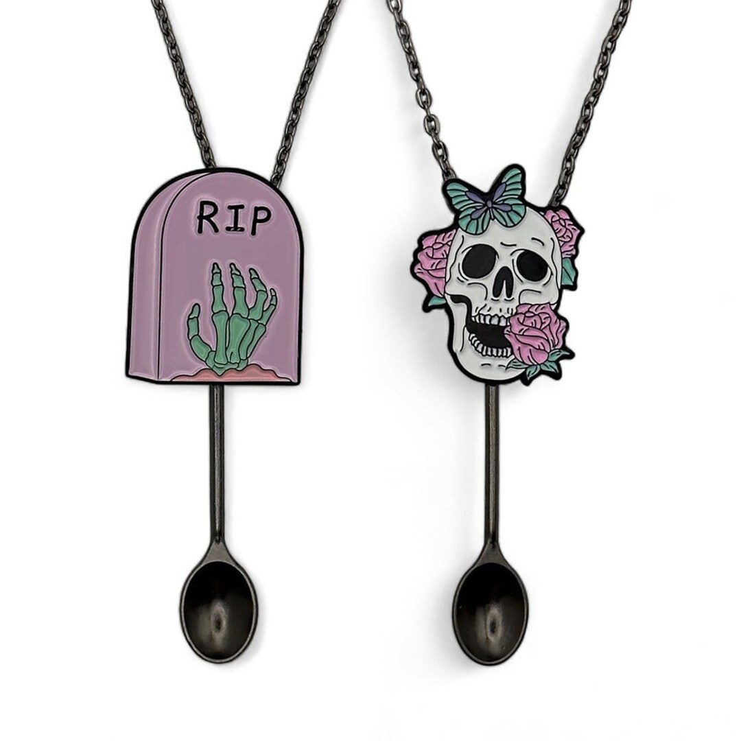 Pastel Goth Small Spoon Necklace | Mini Novelty Pendant on Long Black ...