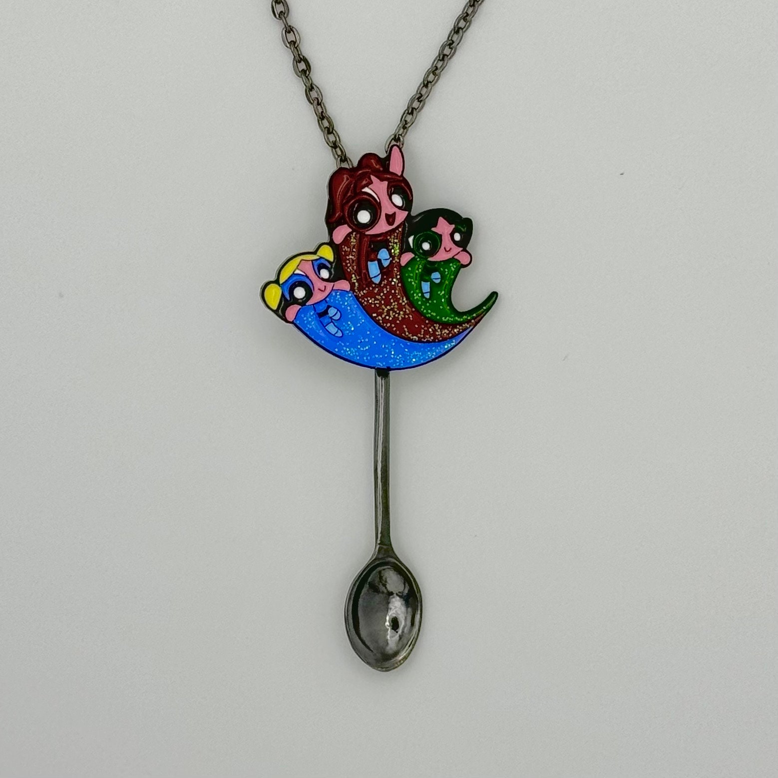 Powerpuff Girls Small Spoon Necklace Mini Novelty Pendant on Gold Chain ...
