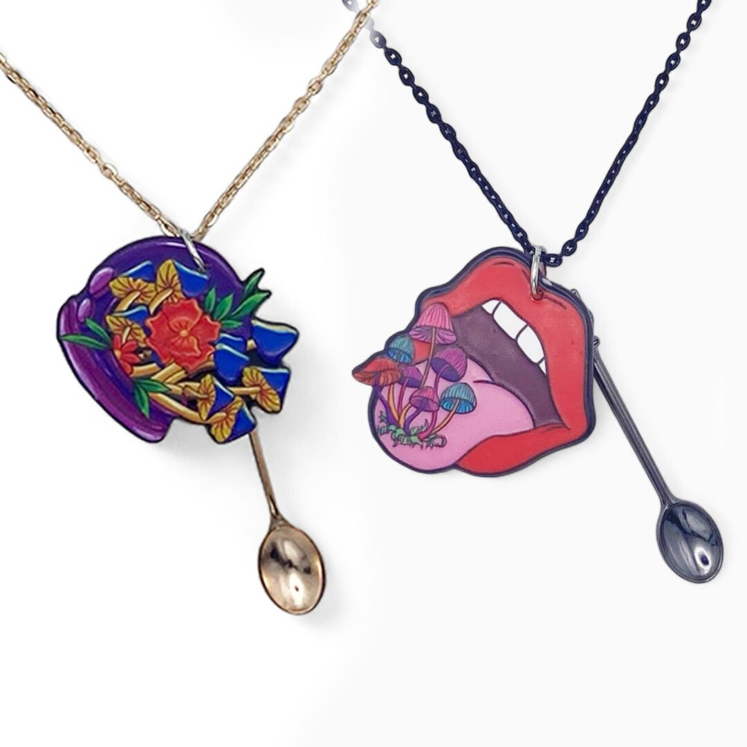 Mushroom Novelty Small Spoon Necklace | Mini Mouth Open Tongue Pendant ...