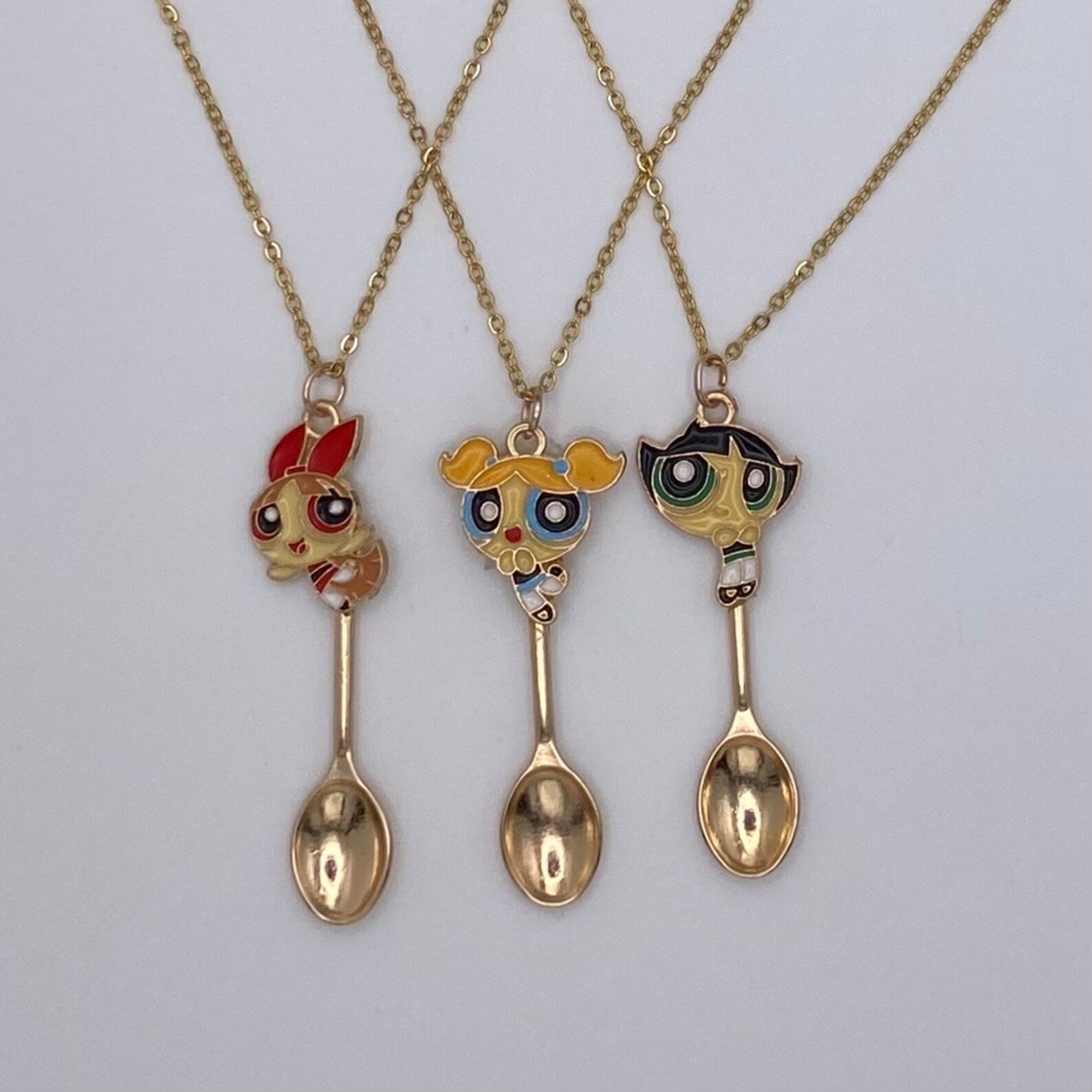 Powerpuff Girls Small Spoon Necklace Mini Novelty Pendant on Gold Chain ...