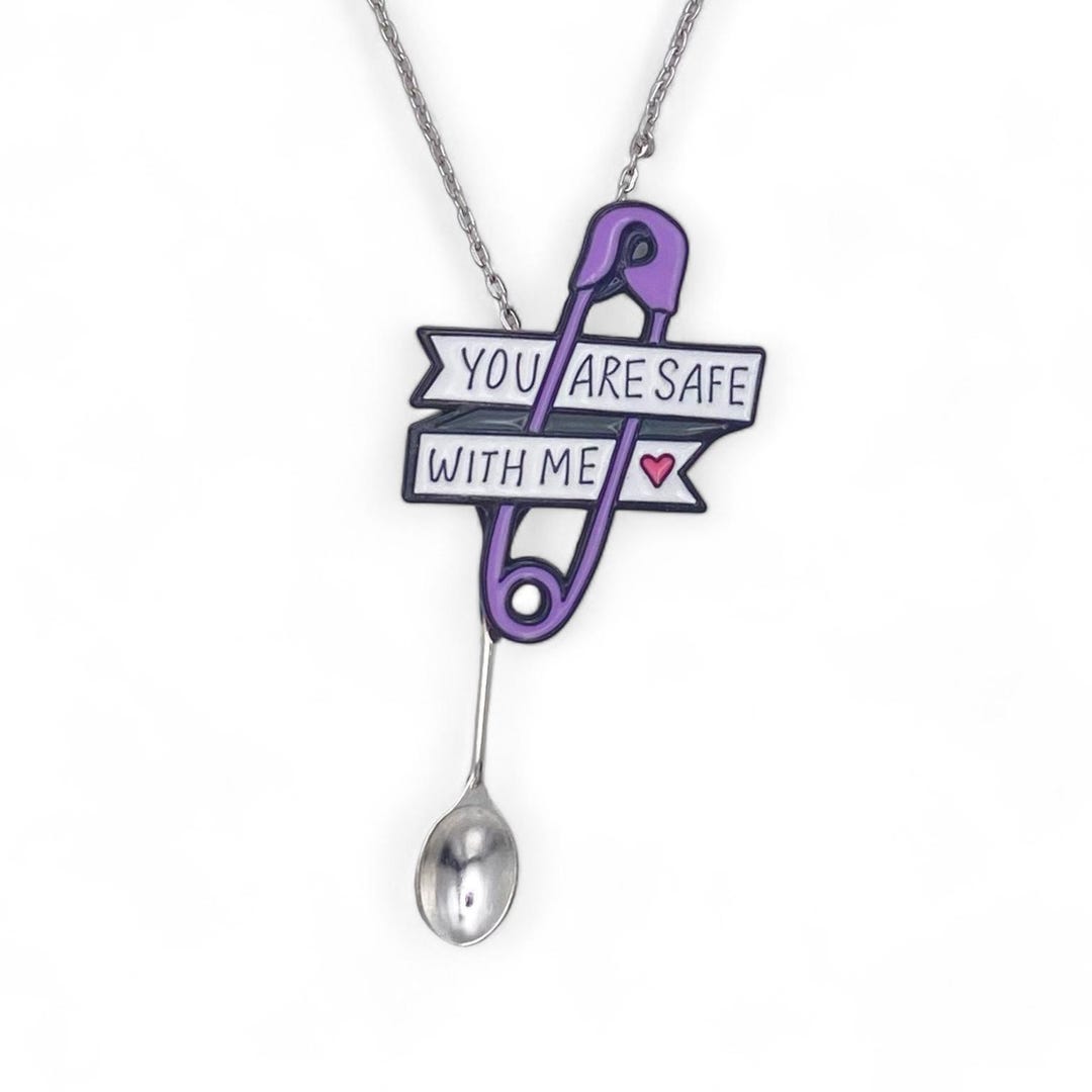Safety Pin Novelty Necklace 'you Are Safe With Me' Mini/small Spoon ...