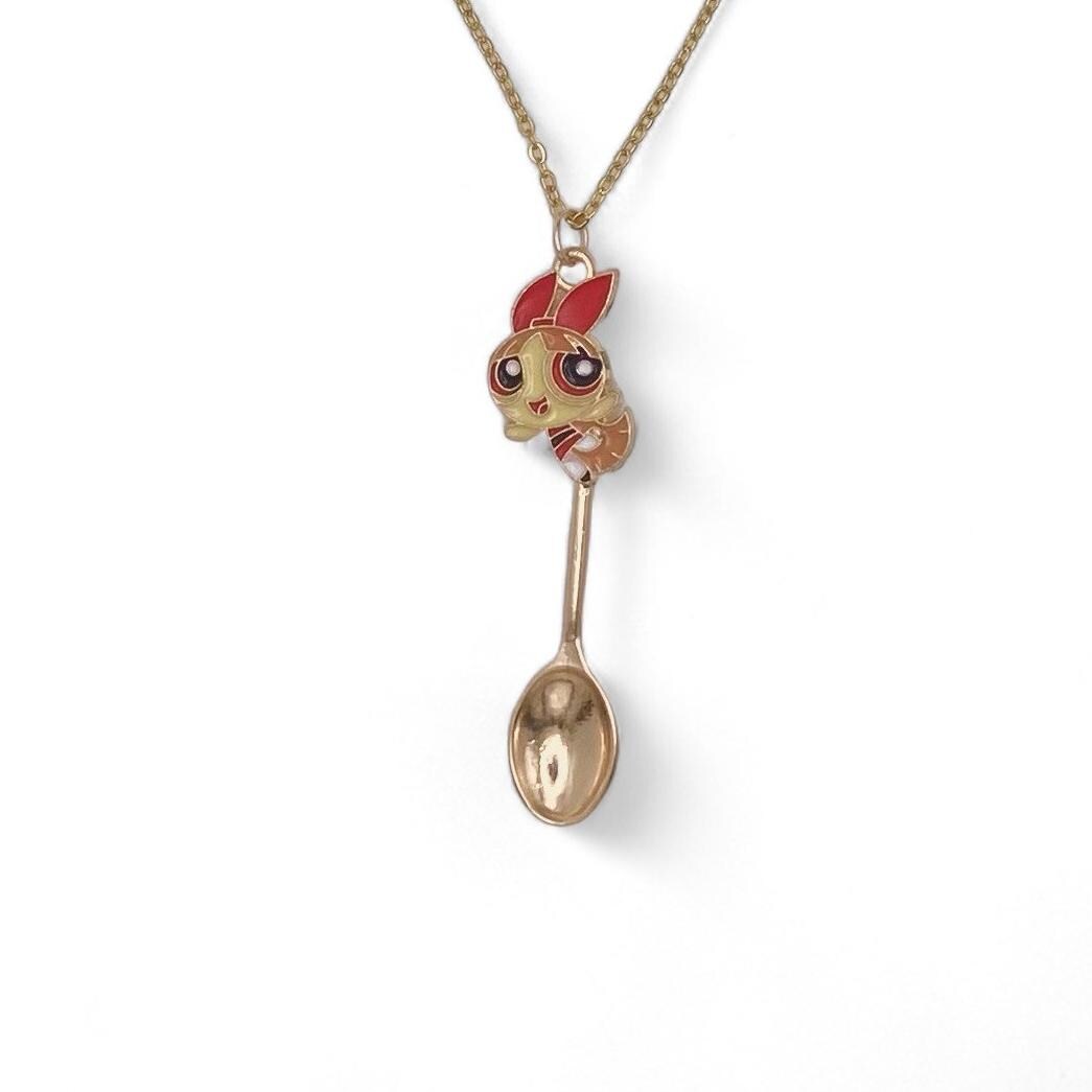 Powerpuff Girls Small Spoon Necklace Mini Novelty Pendant on Gold Chain ...