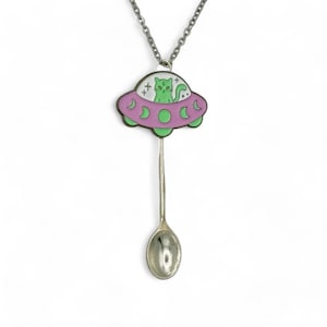 Alien Cat UFO Small Spoon Necklace | Mini Cute Novelty Pendant on ...