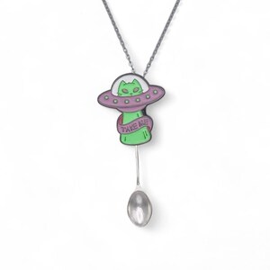 Alien Cat UFO Small Spoon Necklace | Mini Cute Novelty Pendant on ...