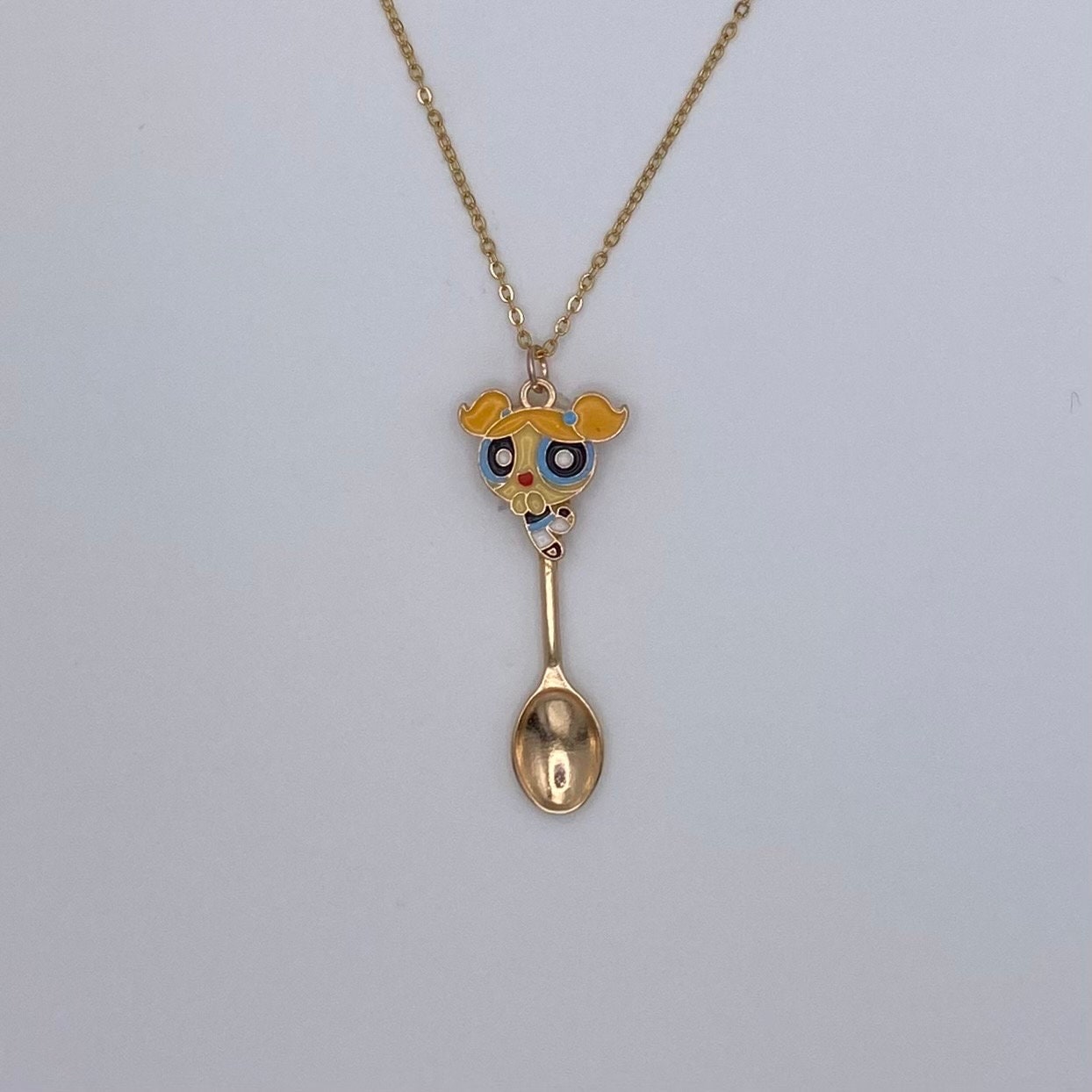 Powerpuff Girls Small Spoon Necklace Mini Novelty Pendant on Gold Chain ...