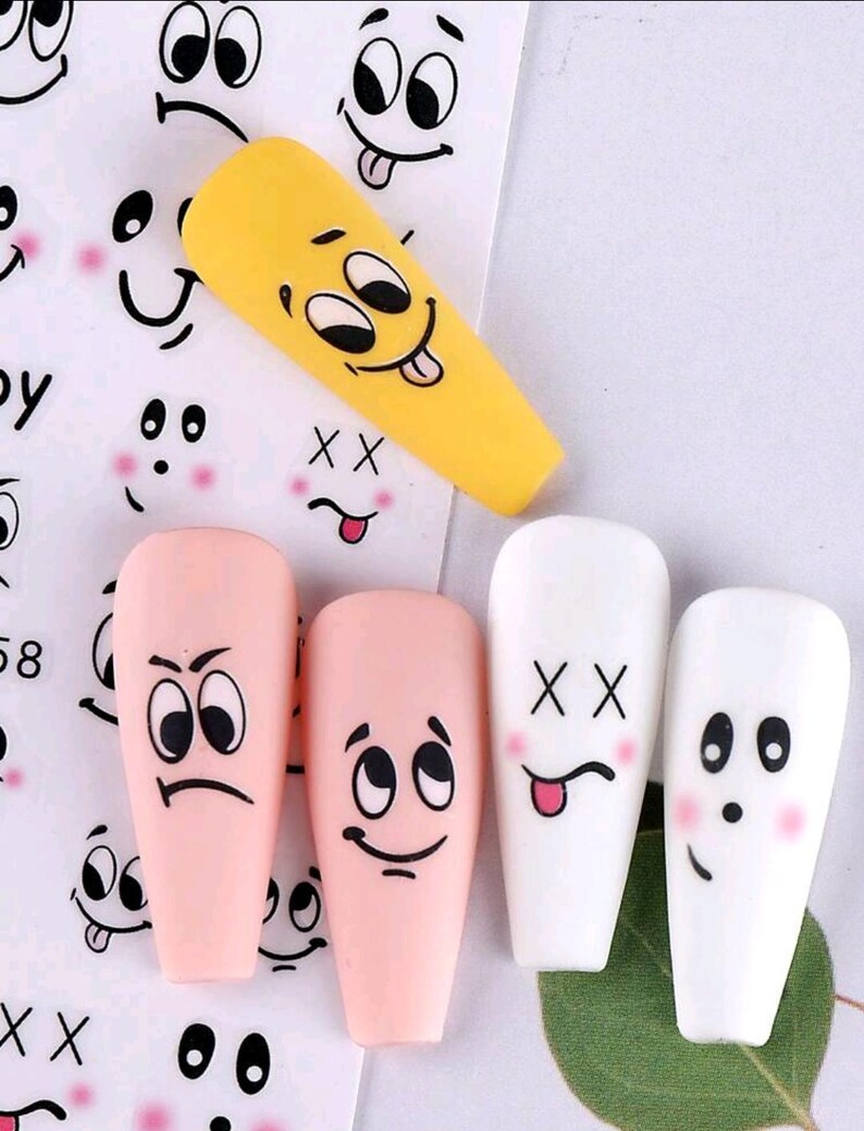 Funny Face Nail Decal Stickers, Goofy Nail Art, Cartoon Faces, Self ...
