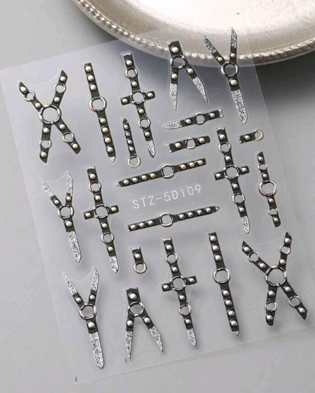 5D Goth Nail Stickers, Sexy Black and Silver Strap Nail Stickers, Black ...