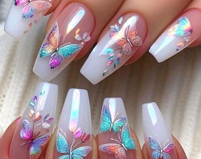Butterfly Nail Decal Stickers, Shiny Butterfly Nail Art, Self Adhesive ...