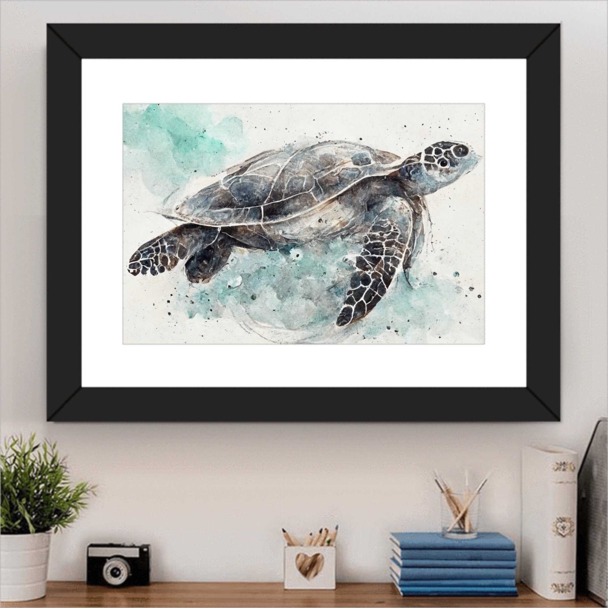 Minimalist Sea Turtle Watercolor Over Sketch Downloadable - Etsy
