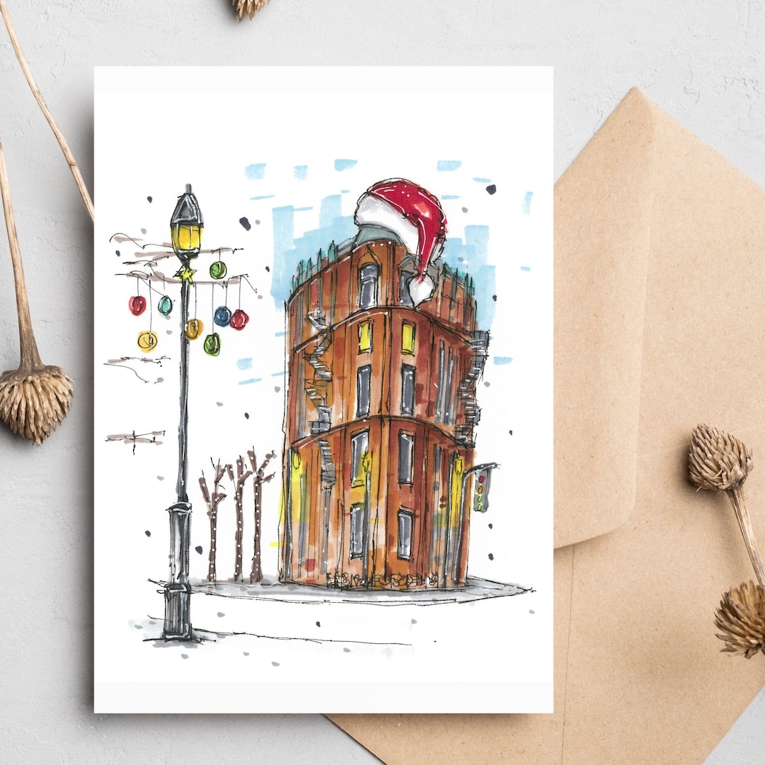 Gooderham Building With Santa Hat, Christmas Sketch, Christmas Card ...