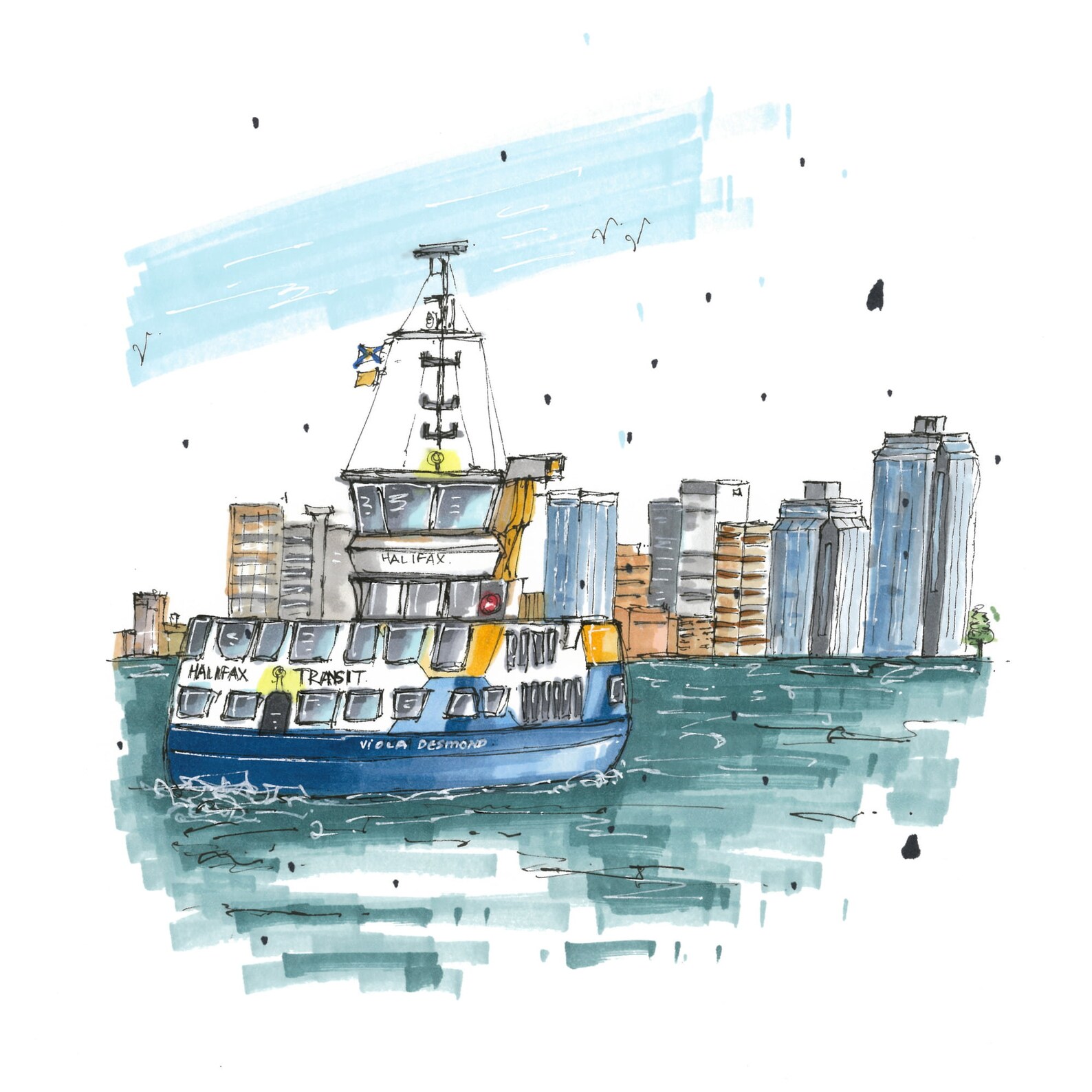 Halifax Ferry, Nova Scotia, Urban Sketch, Art Print, Downtown Sketcher ...