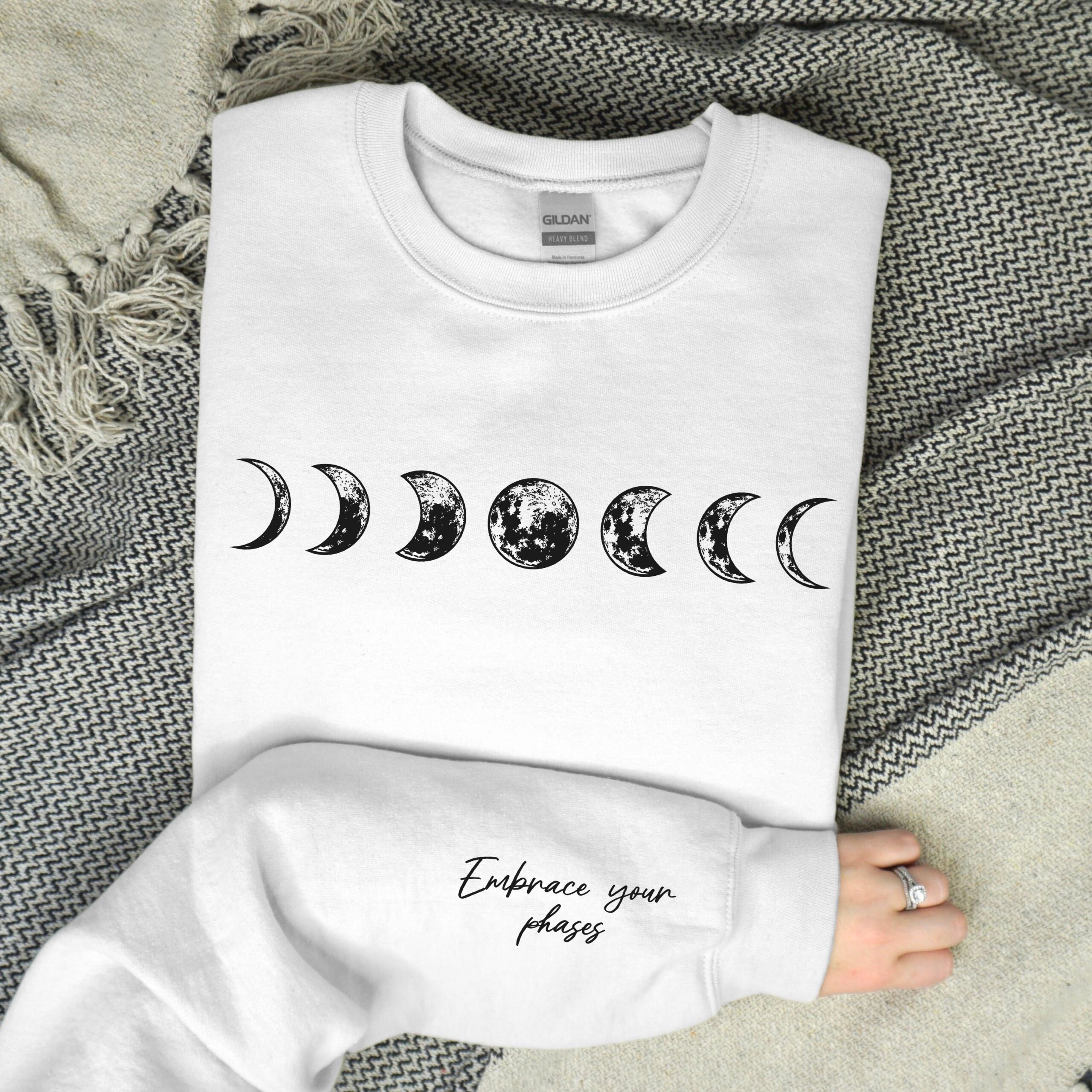Phases of the Moon Crewneck Sweatshirt, Embrace Your Phases Sleeve ...