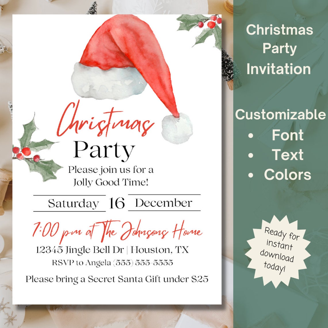 Office Christmas Party Invitation Christmas Dinner Party - Etsy