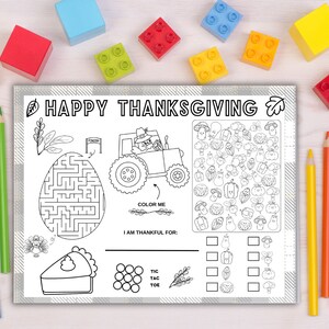 Thanksgiving Coloring Sheets, Printable Placemat, Activity Mat, Fall ...
