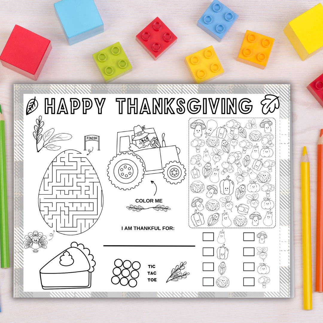 Thanksgiving Coloring Sheets, Printable Placemat, Activity Mat, Fall ...