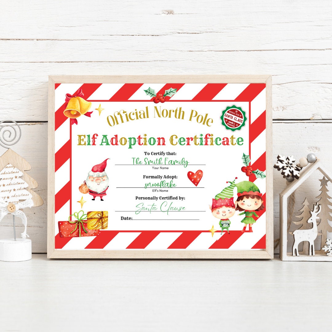 Editable Elf Adoption Certificate: Personalized Letter From Santa (PDF ...