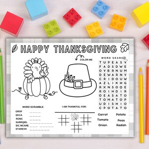 Thanksgiving Coloring Sheets, Printable Placemat, Activity Mat, Fall ...