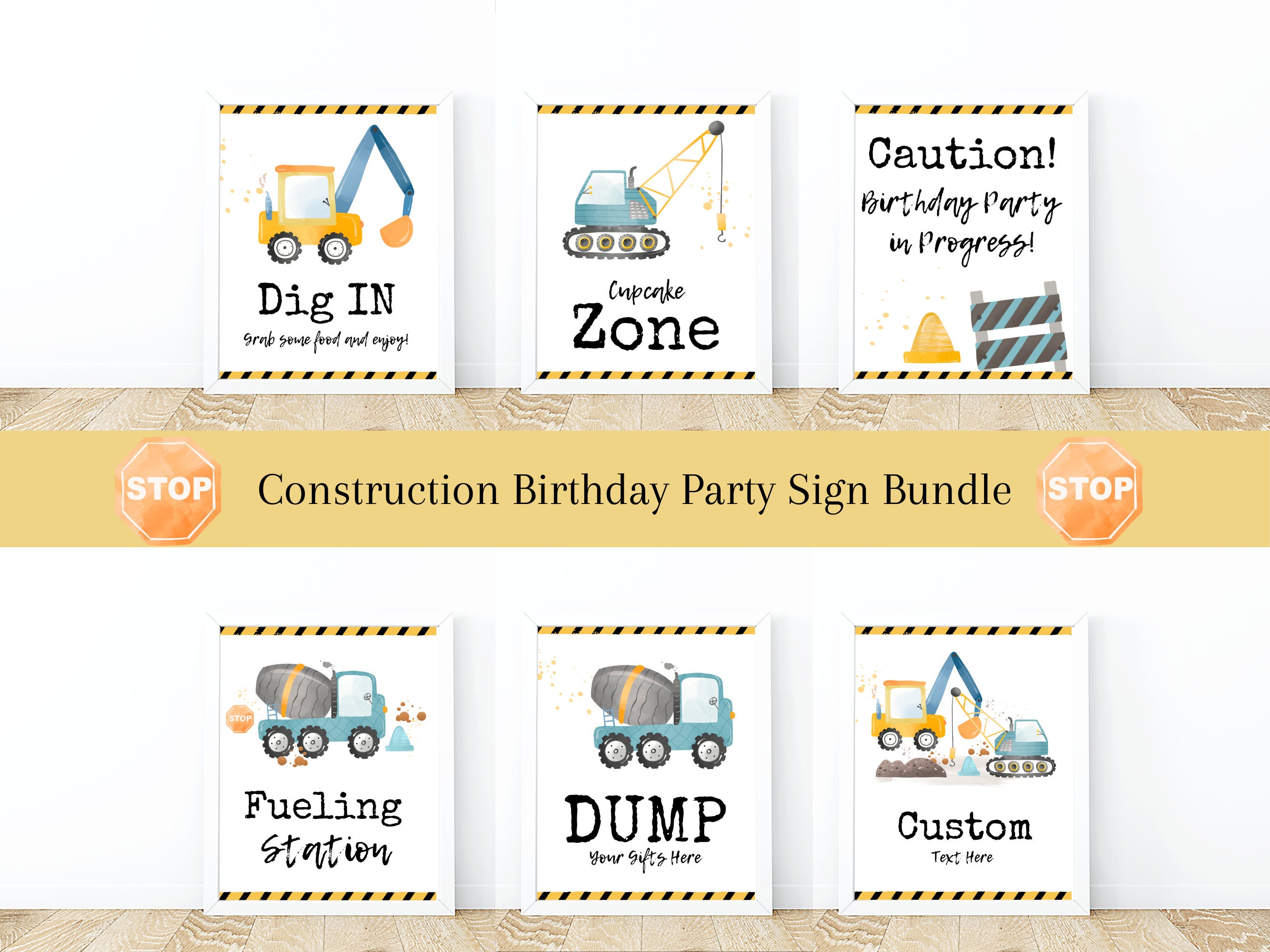 EDITABLE Construction Party Signs Bundle, Construction Truck Party ...