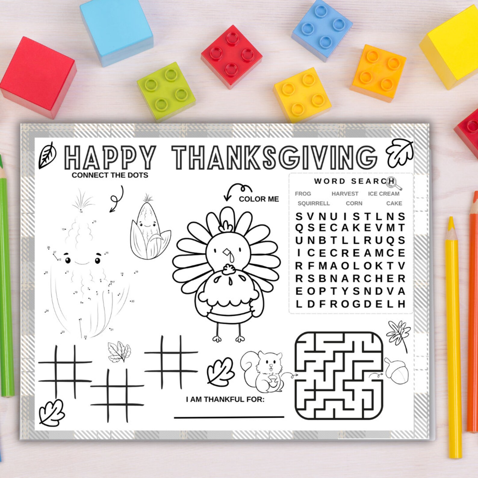 Thanksgiving Coloring Sheets, Printable Placemat, Activity Mat, Fall ...
