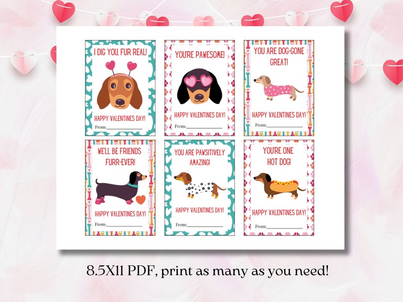 Dachshund Valentine Cards: Kids Classroom Valentines (printable) - Etsy