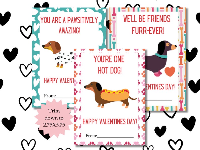 Dachshund Valentine Cards: Kids Classroom Valentines (printable) - Etsy