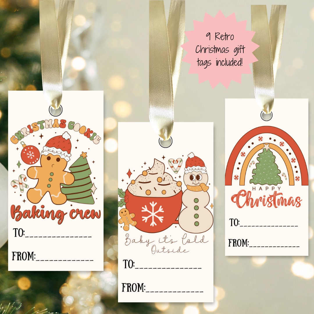 Retro Christmas Tags, Editable Christmas Tags, Printable Christmas Gift ...