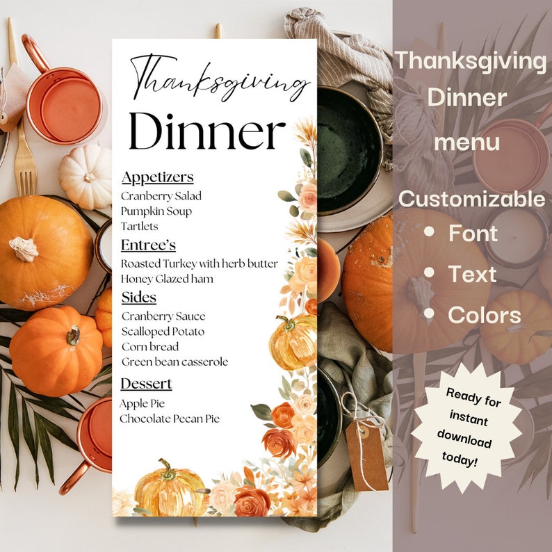 Thanksgiving Dinner Menu, Menu Card Template, Dinner Menu, Buffet Menu ...