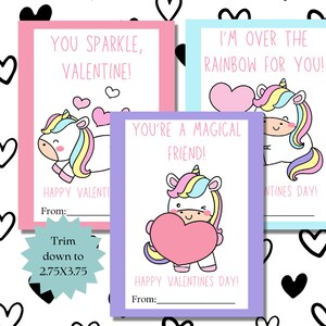 Unicorn Valentines Day Card Set: Classroom Exchange, Teacher Valentine ...