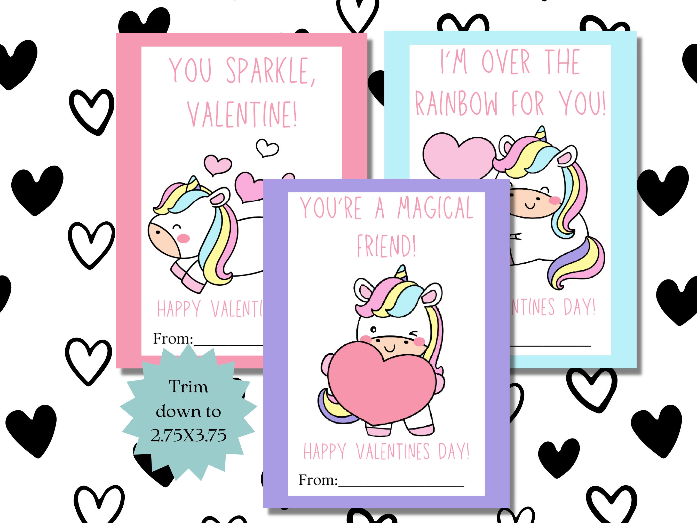 Unicorn Valentines Day Card Set: Classroom Exchange, Teacher Valentine ...