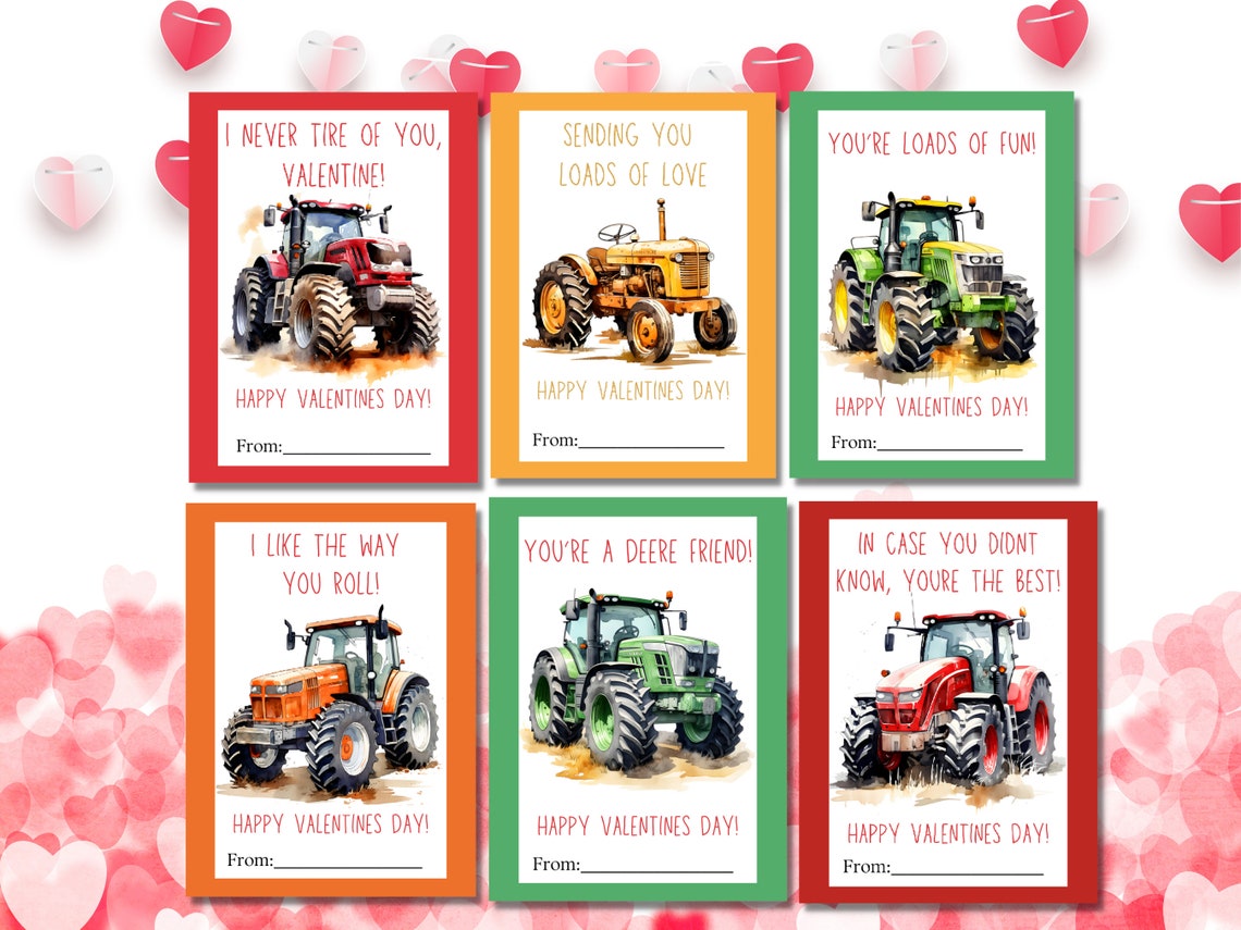 Tractor Valentine Cards: Classroom Valentines Day Card Set (printable ...