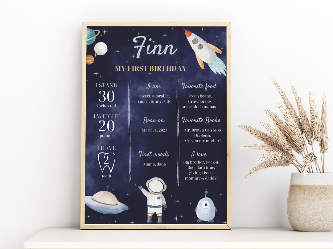 Space 1st Birthday Milestone Poster: Rocket Party Decor (digital ...
