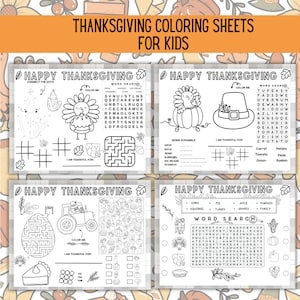 Thanksgiving Coloring Sheets, Printable Placemat, Activity Mat, Fall ...