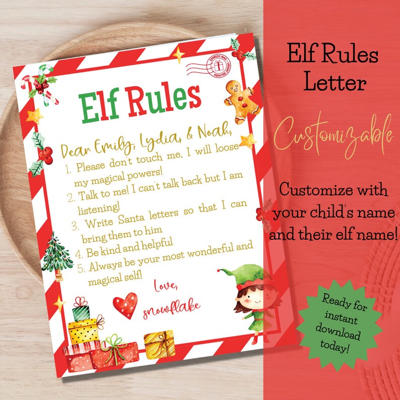 Editable Elf Rules, Elf Arrival Rules, Elf Printable, Elf Sign ...
