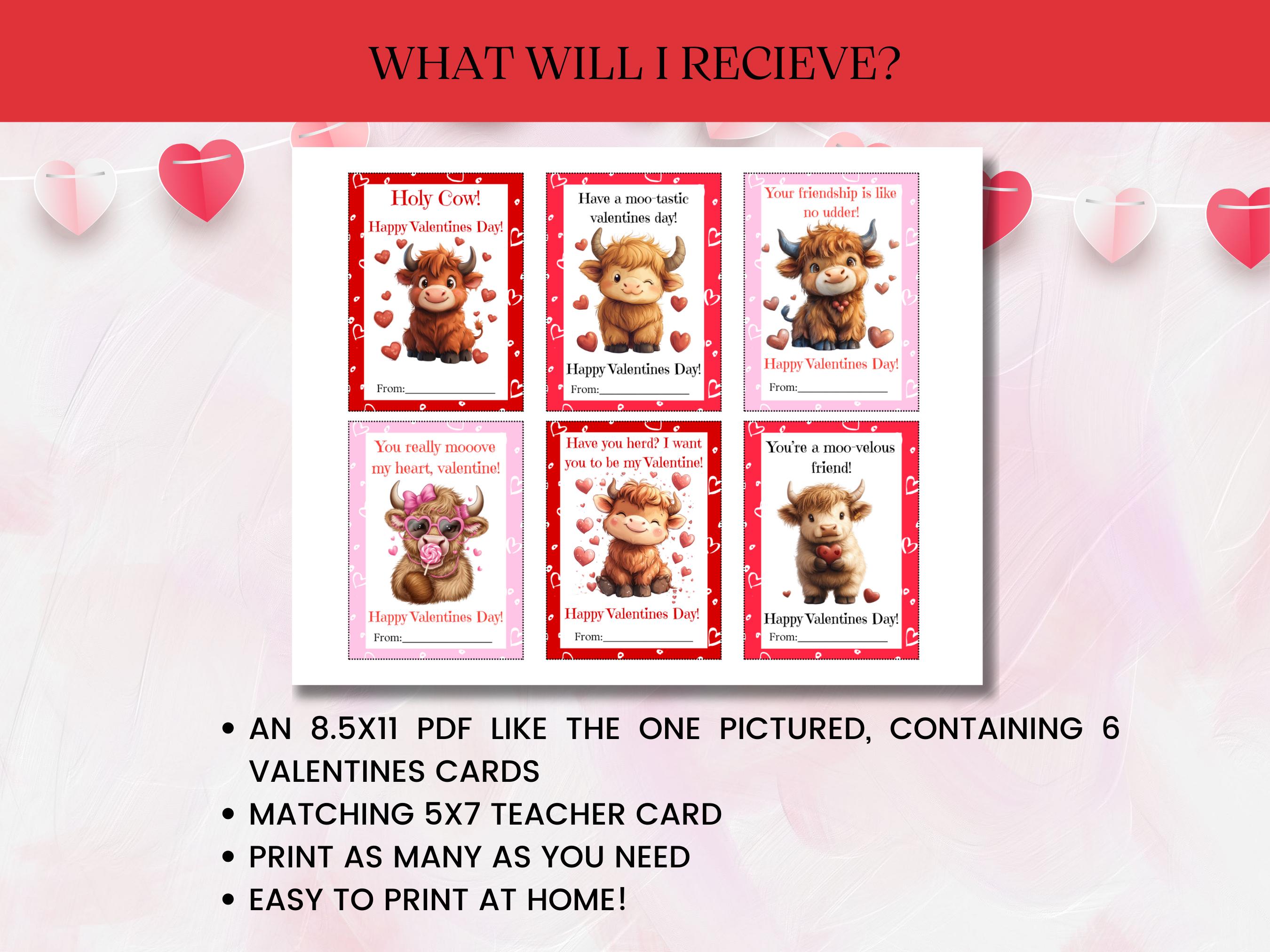 Highland Cow Classroom Valentine's Day Cards, Classroom Valentines ...