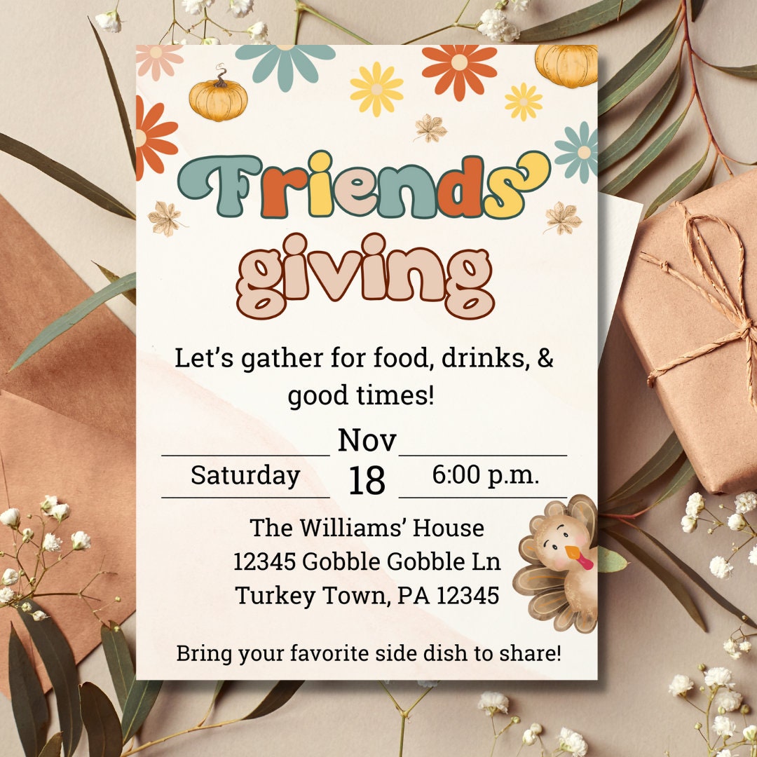 Groovy Friendsgiving Invite, Friendsgiving Invitation, Thanksgiving ...