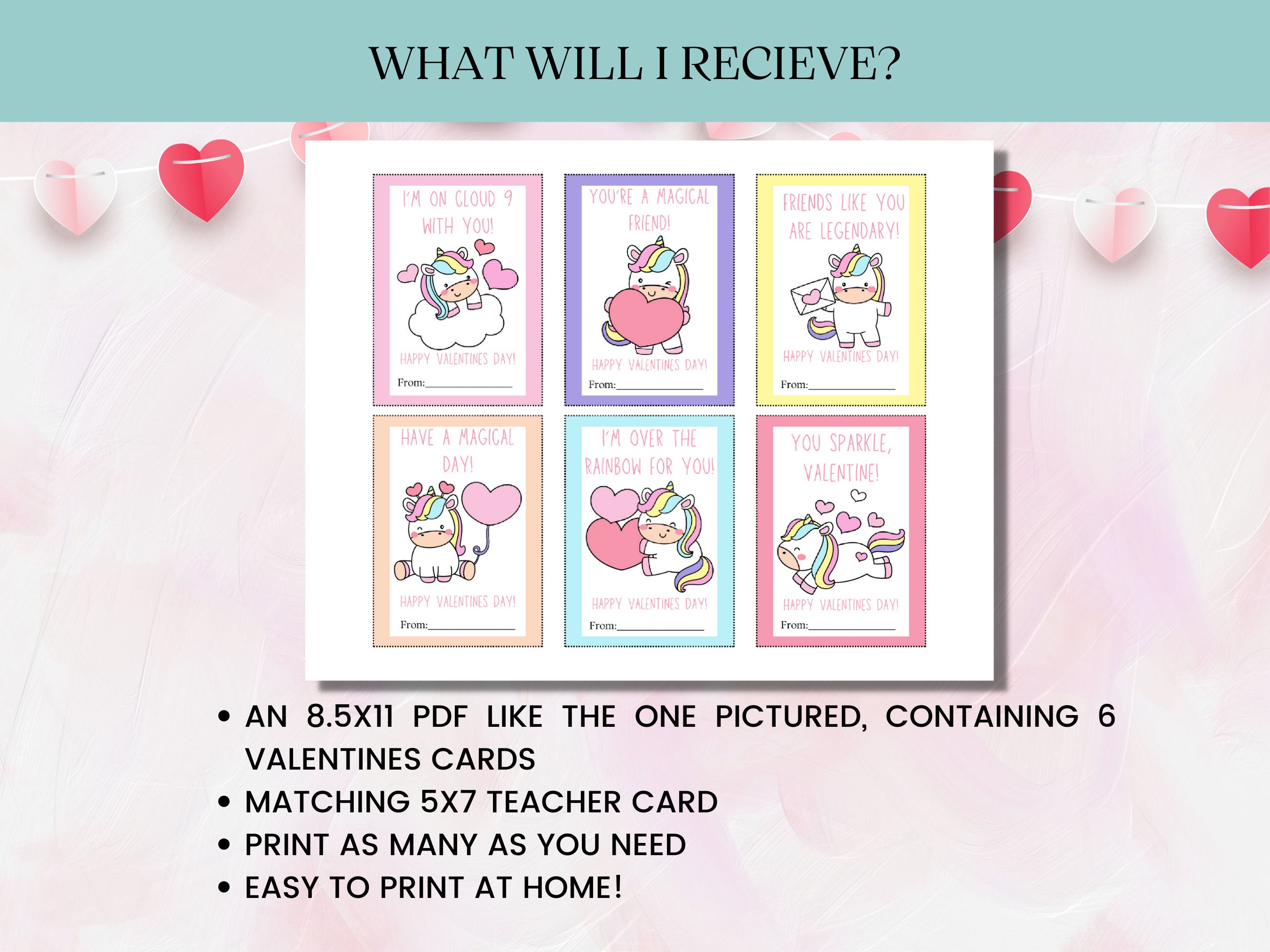 Unicorn Valentines Day Card Set: Classroom Exchange, Teacher Valentine ...