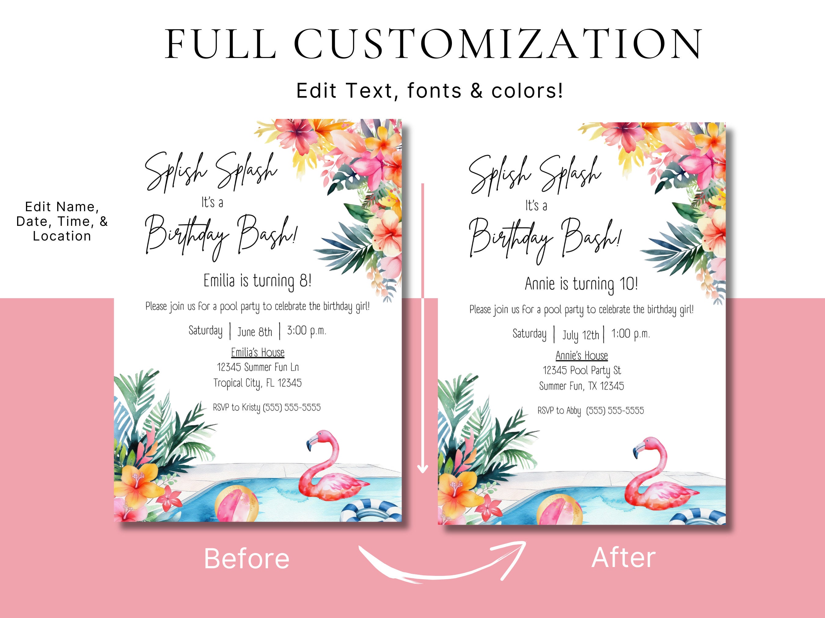 Tropical Pool Party Birthday Invitation, Pool Party Flamingo Invitation ...