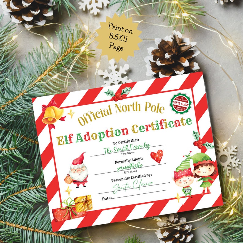 Editable Elf Adoption Certificate: Personalized Letter From Santa (PDF ...