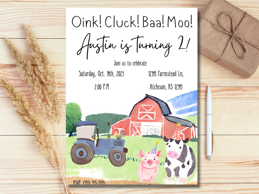 Barnyard Birthday Invitation, Cow Birthday Invitation, Farm Theme ...