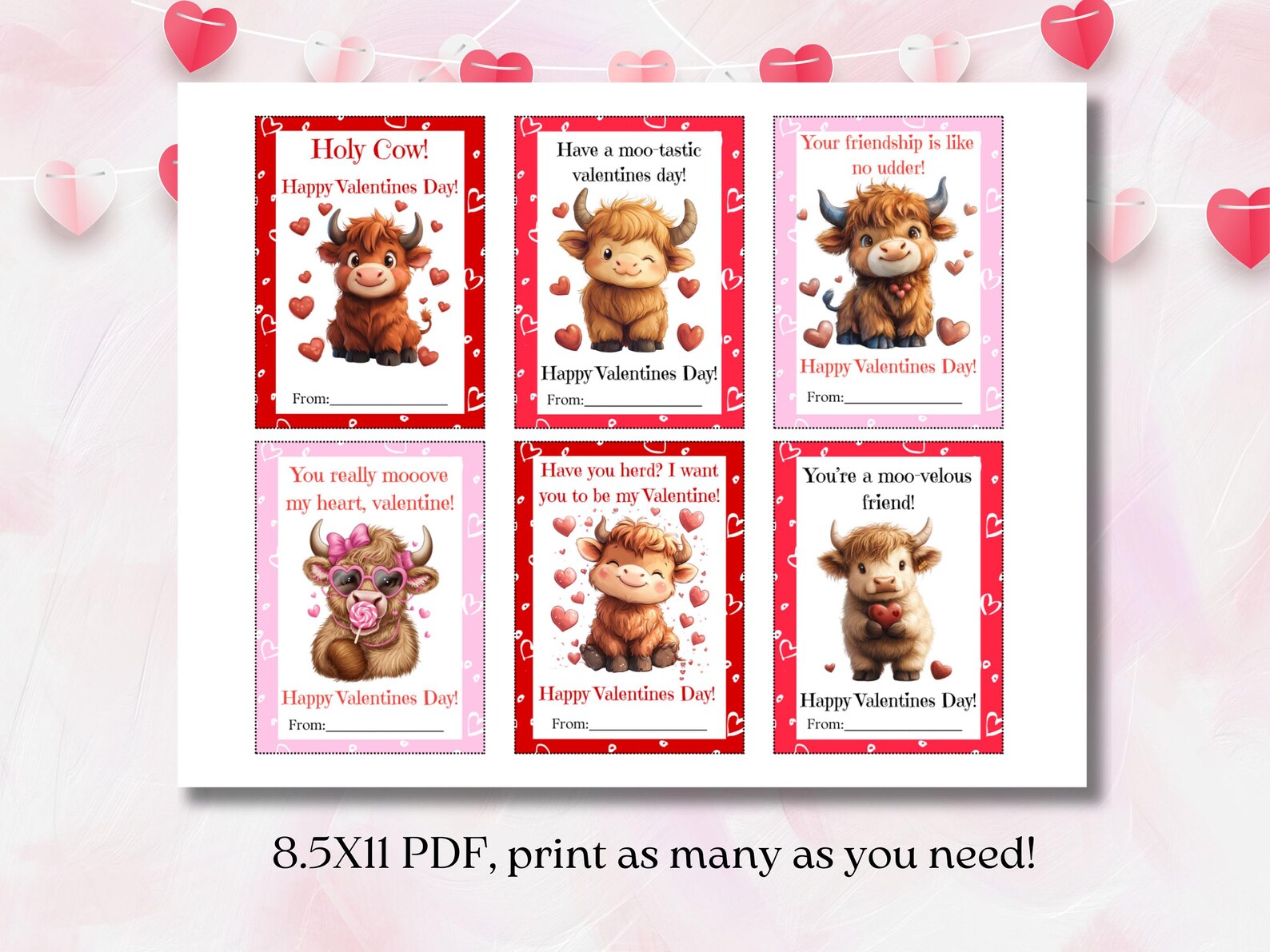 Highland Cow Classroom Valentine's Day Cards, Classroom Valentines ...