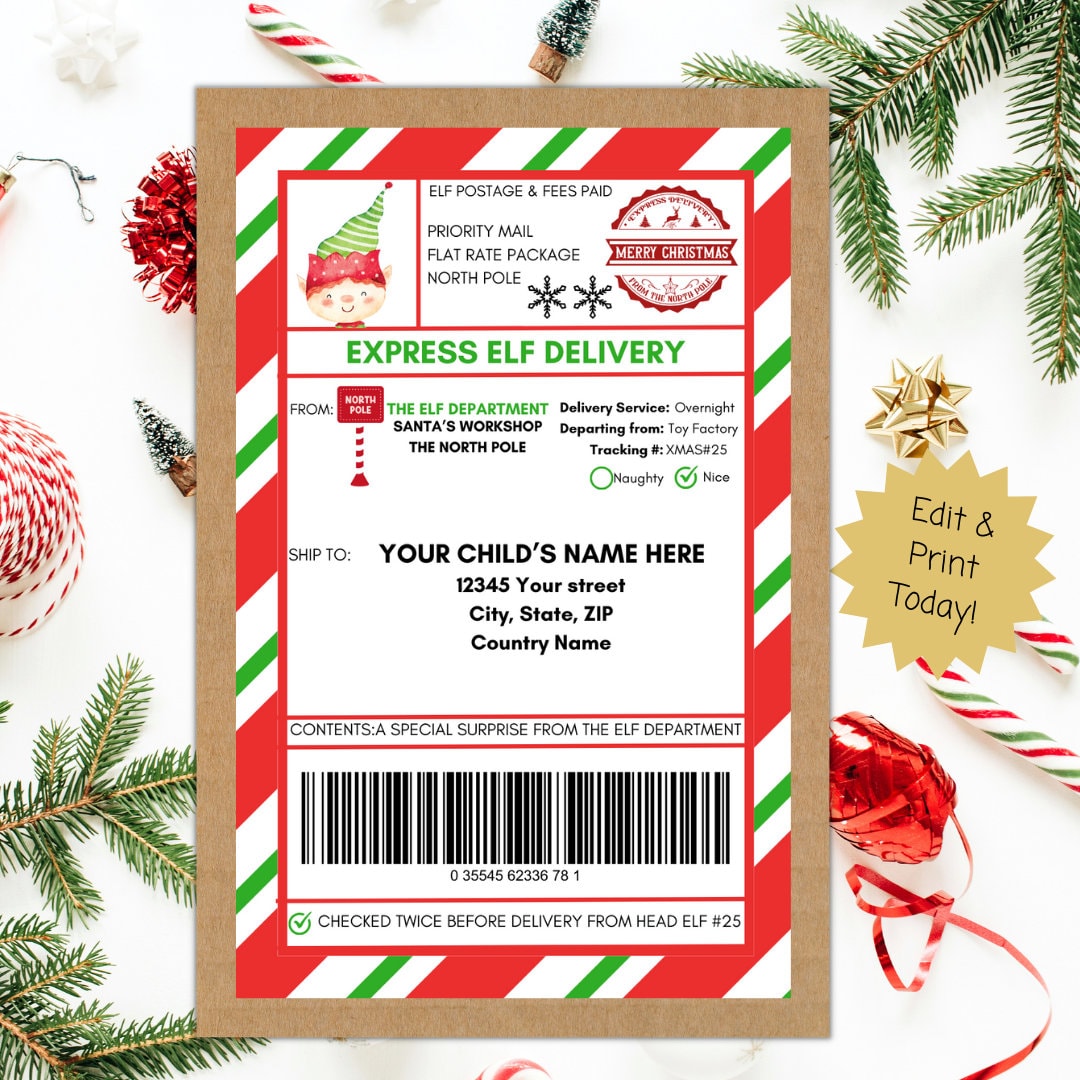 Christmas Elf Shipping Label, Letter From Santa, Elf Props, Elf Kit ...
