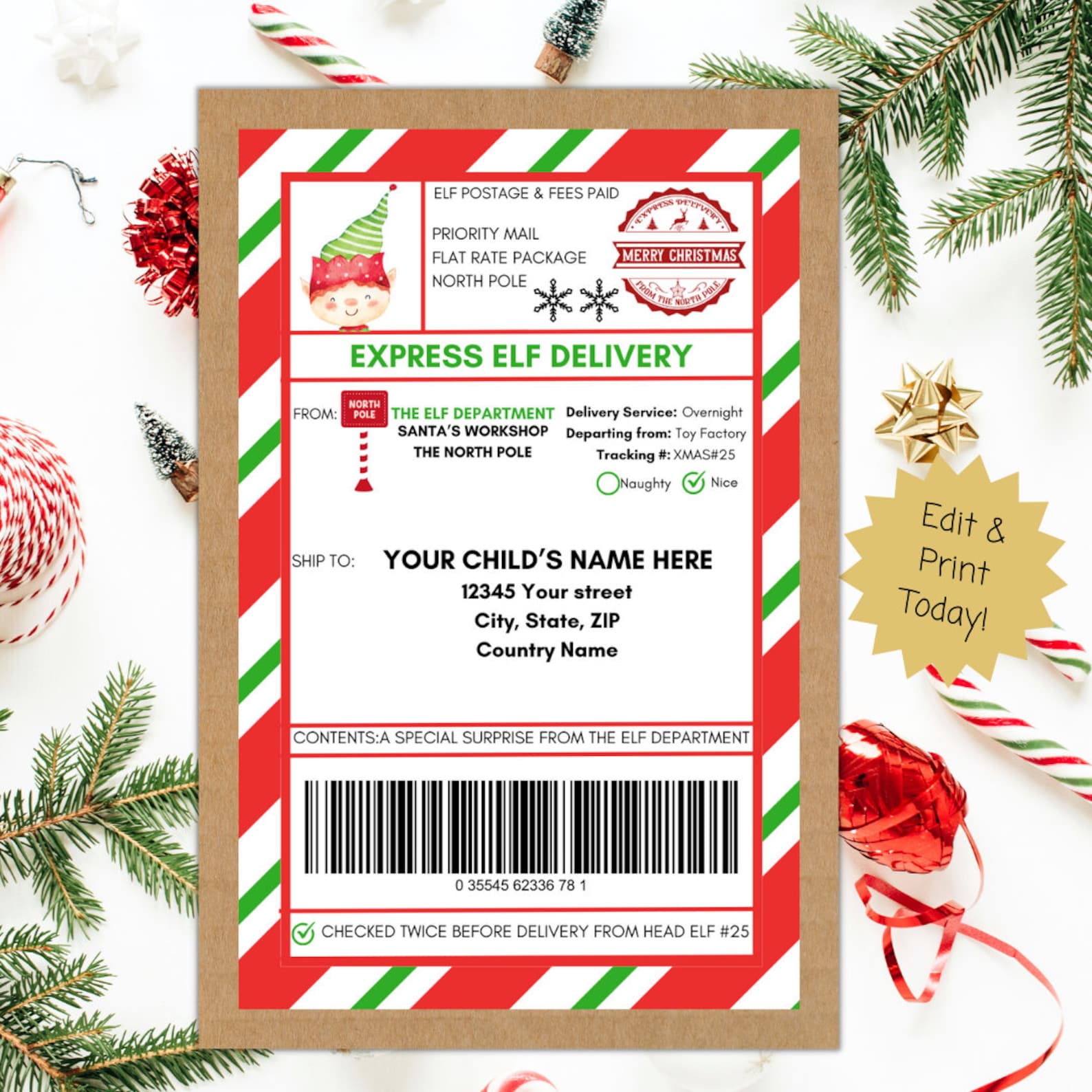 Christmas Elf Shipping Label, Letter From Santa, Elf Props, Elf Kit ...