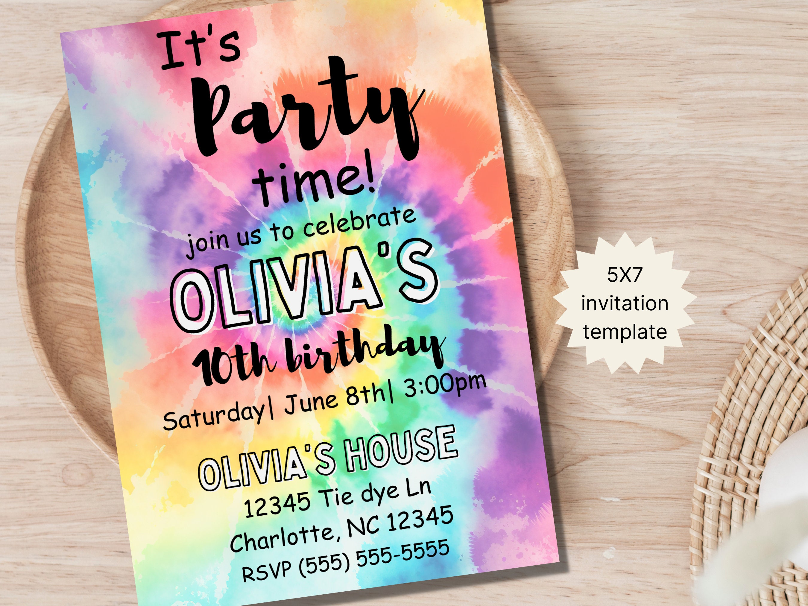 EDITABLE, Tie Dye Party, Tie Dye Birthday Invitation, Rainbow Birthday ...