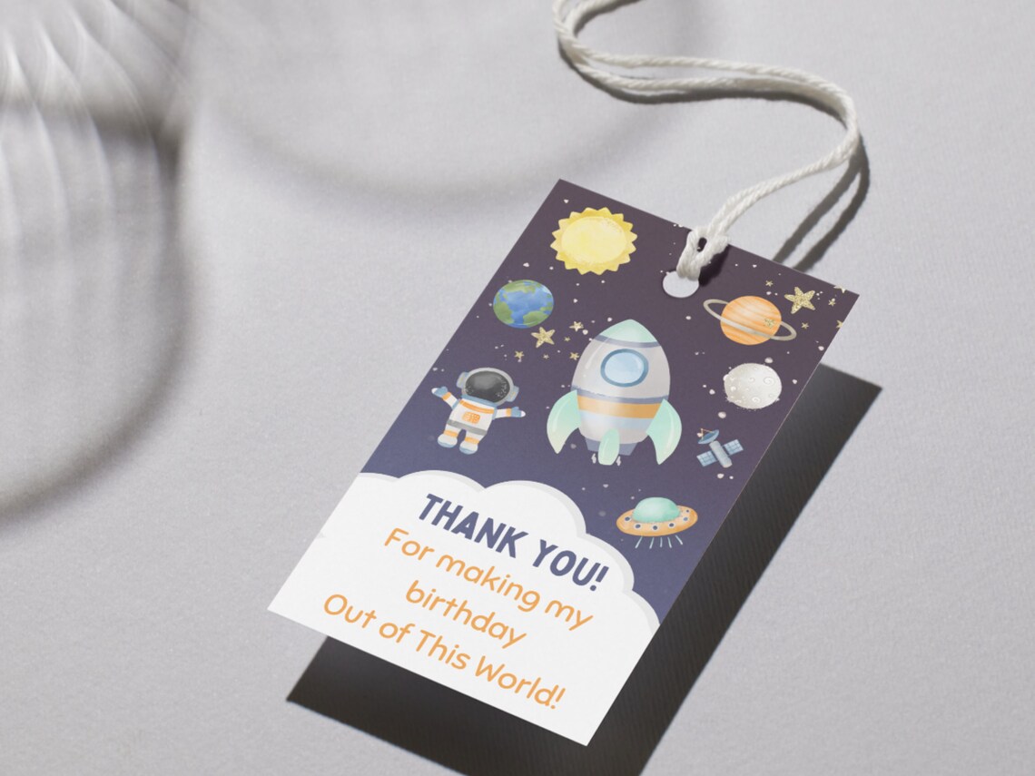 Outer Space Thank You Tag: Galaxy Birthday Party Favor - Etsy