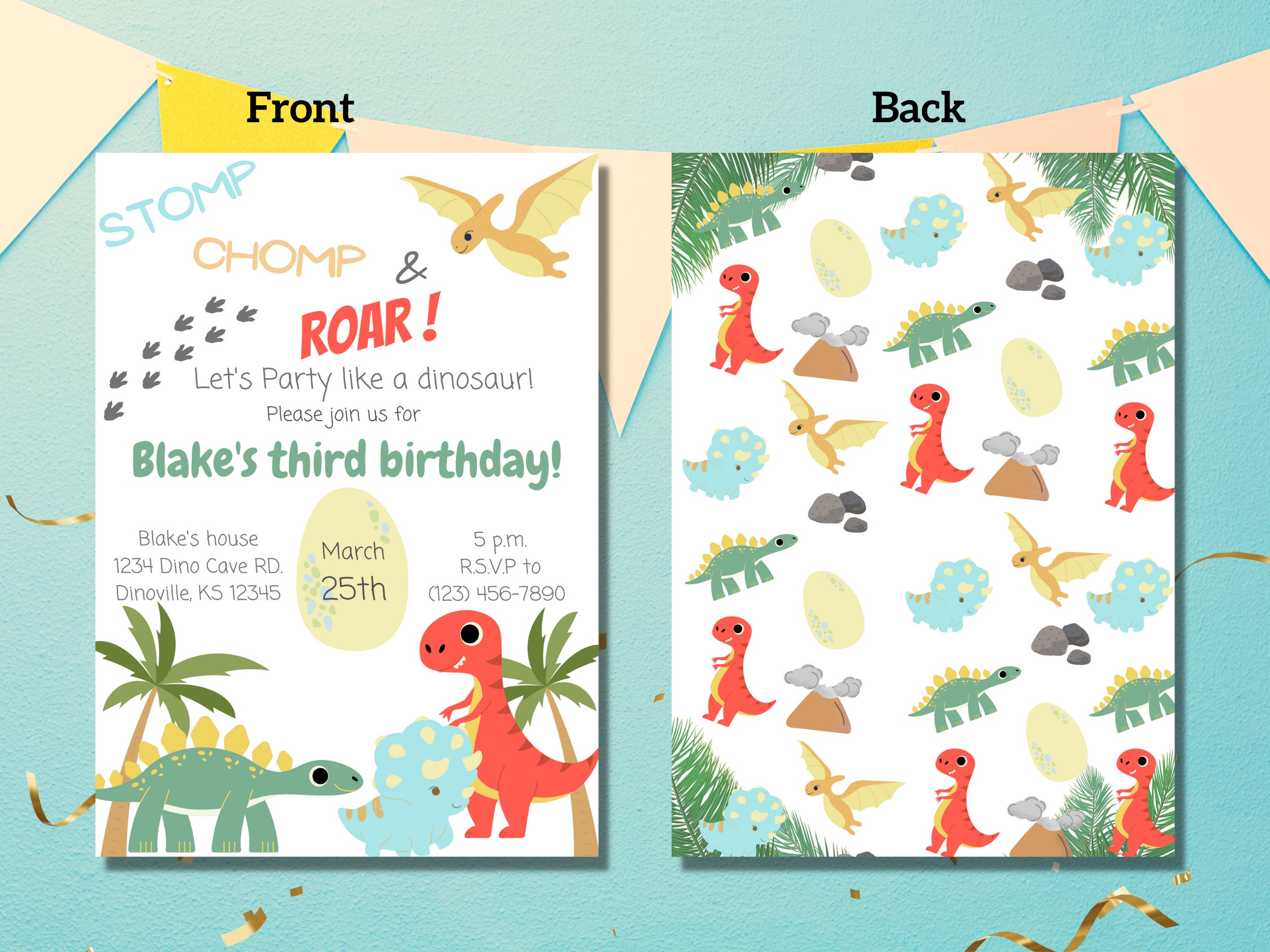 Dinosaur Invitation T-rex Invitation Dino Party Dinosaur - Etsy