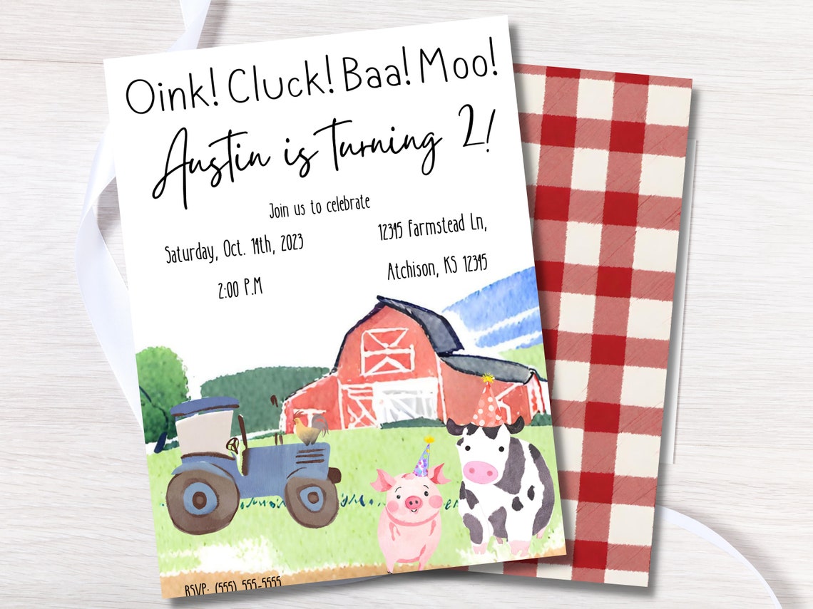 Barnyard Birthday Invitation, Cow Birthday Invitation, Farm Theme ...