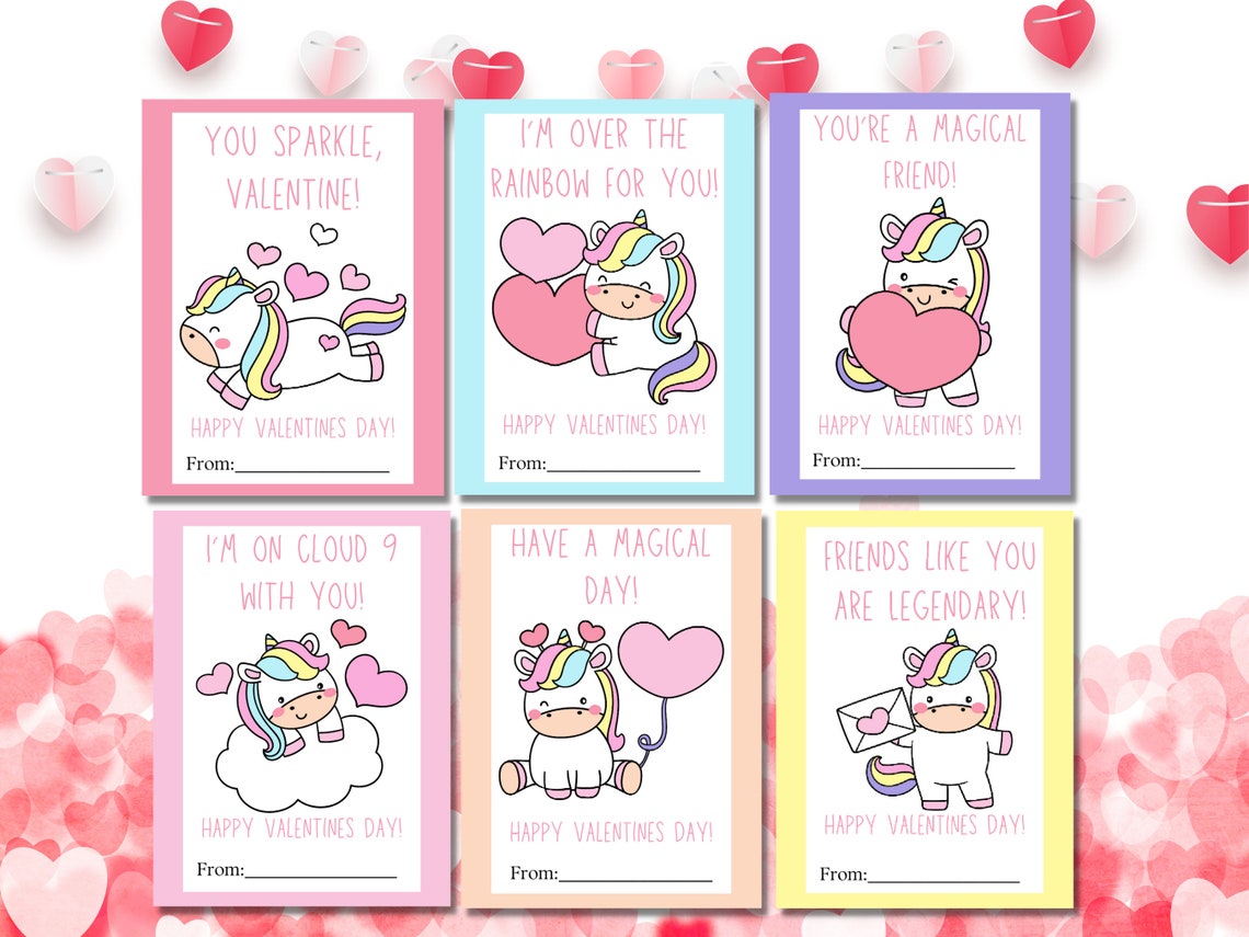 Unicorn Valentines Day Card Set: Classroom Exchange, Teacher Valentine ...