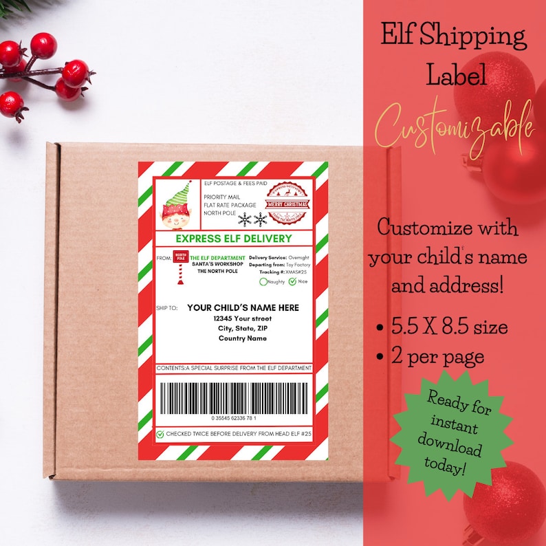 Christmas Elf Shipping Label, Letter From Santa, Elf Props, Elf Kit ...